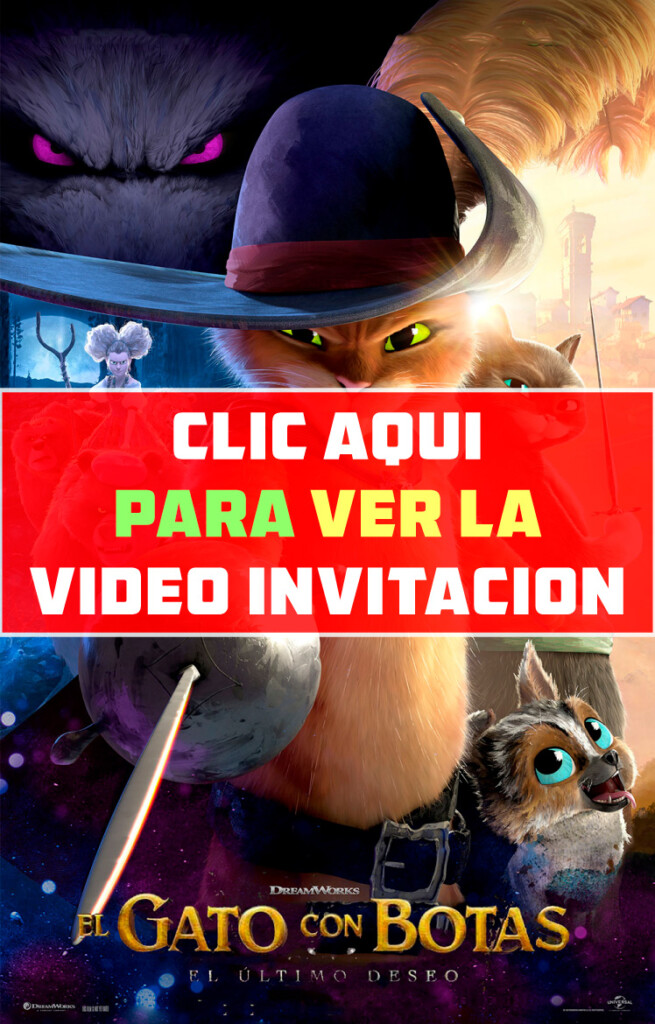 Video invitación de cumpleaños de El Gato con Botas 2026 - Personalizada